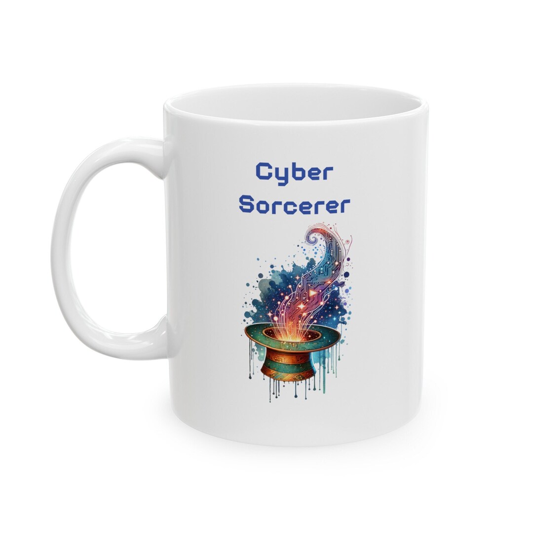 Cyber Sorcerer Mug, Code Conjurer Mug, Crafting Magic Mug Magic in Cyberspace Mug, Digital ...