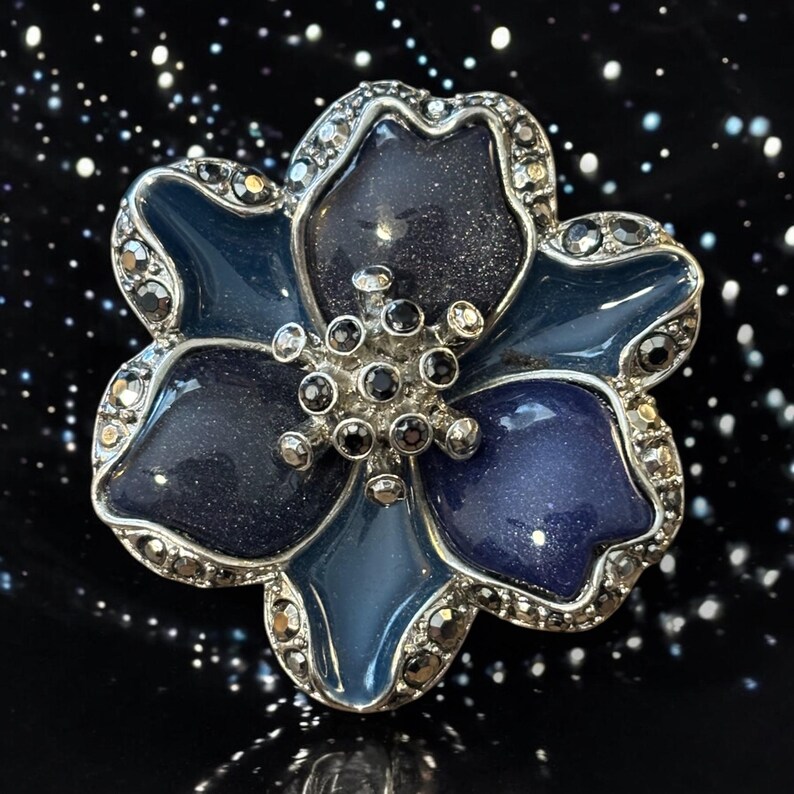 Vintage, Retro, Blue Flower Brooch With Cabochon Petals Silver Pen. - Etsy