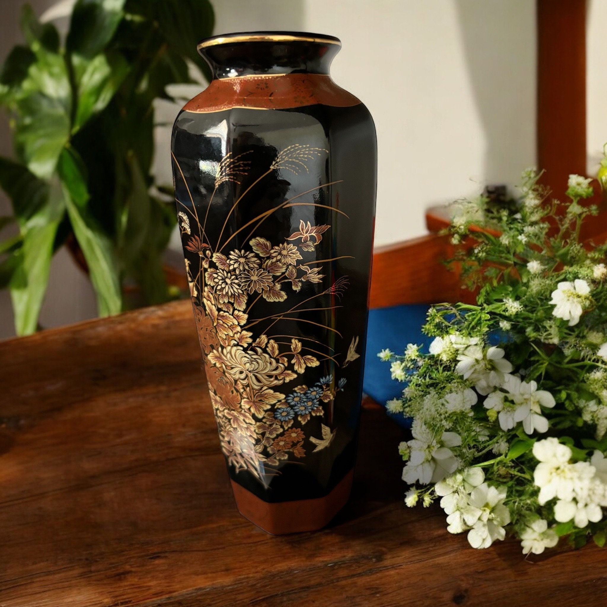 Vintage Hanp Painted Floral Porcelain Japanese Vase - Etsy
