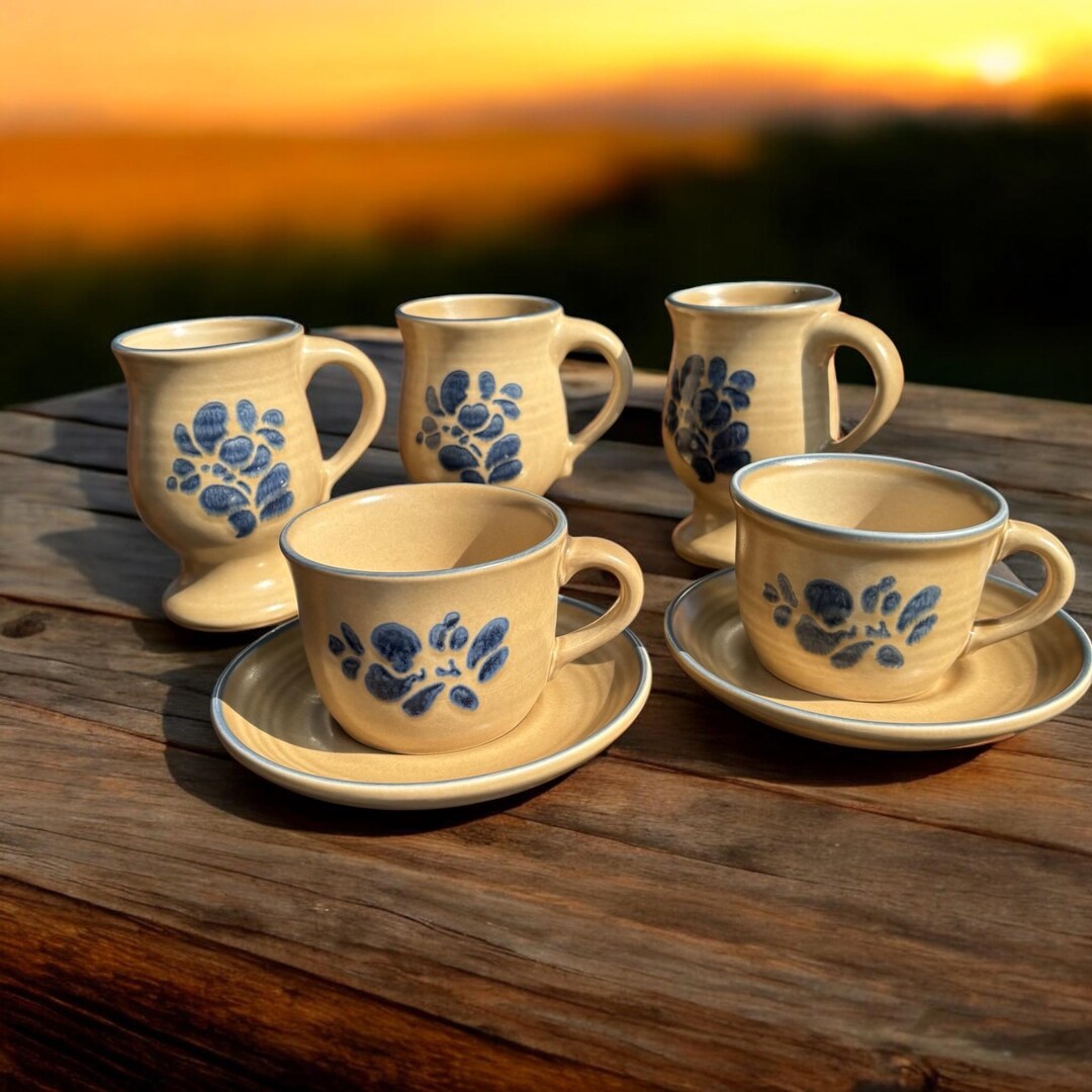 Vintage Pfaltzgraph Folk Art Coffee Cups and Saucers - Etsy