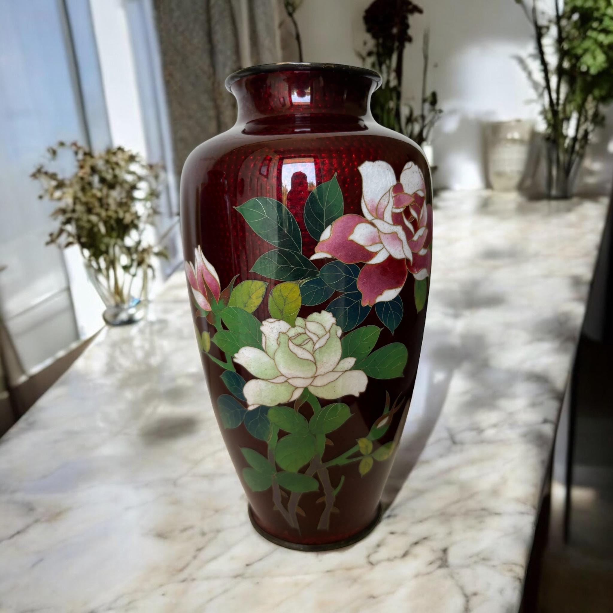 Vintage Japanese Silver Bound Cloisonné Aksuke Pigeon Blood Vase - Etsy