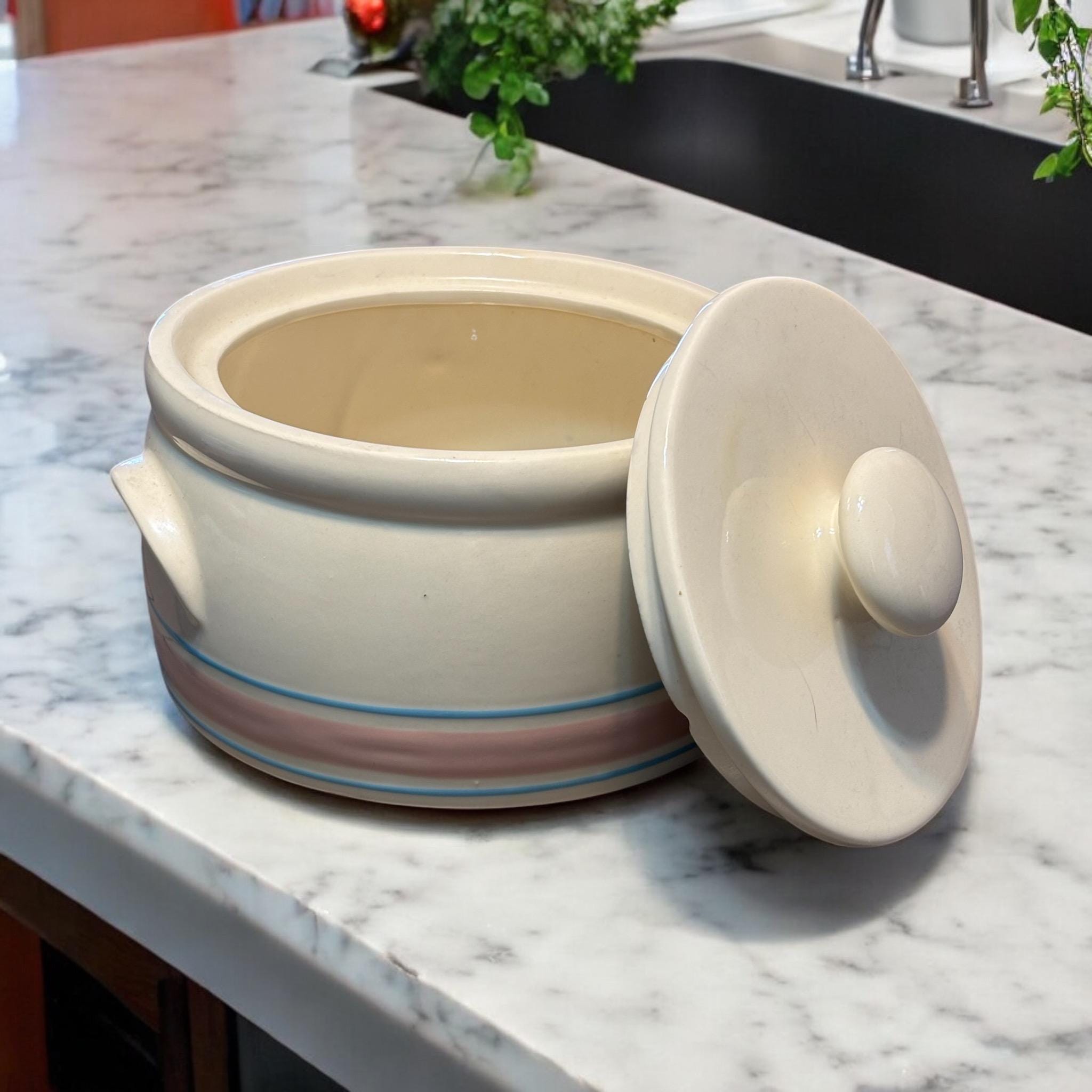 Retro Vintage Mccoy Stoneware Pink and Blue Pattern Bean Casserole Dish ...
