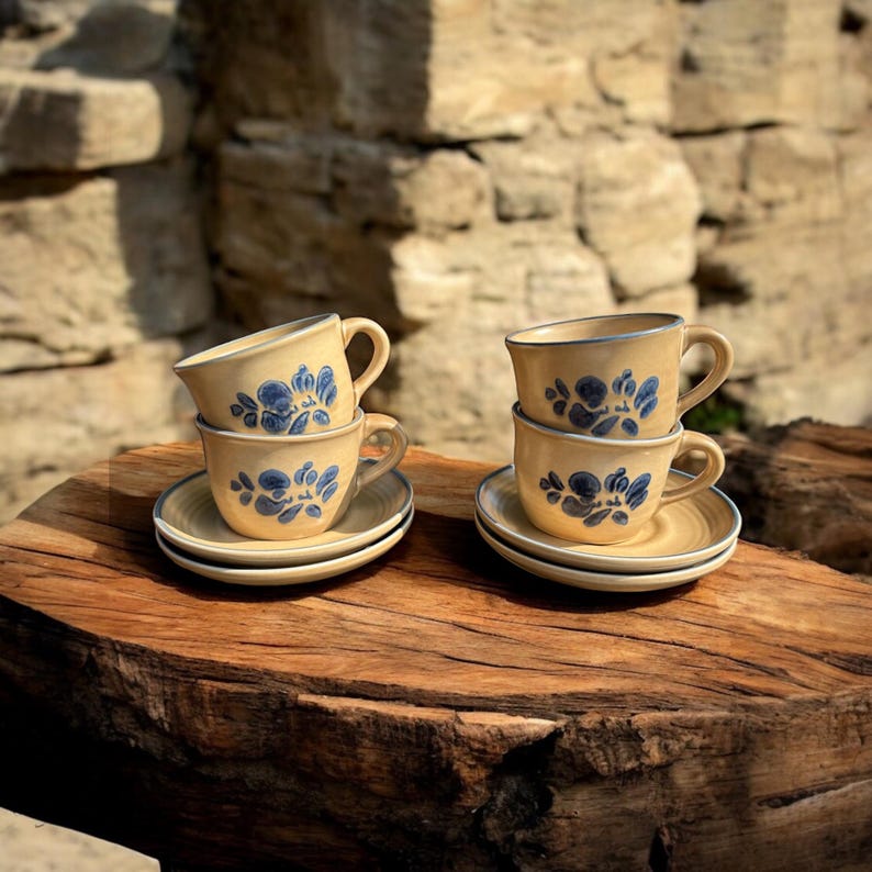 Vintage Pfaltzgraph Folk Art Coffee Cups and Saucers - Etsy