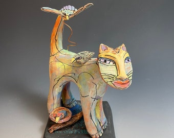 Ceramic Cat Sculpture - Etsy