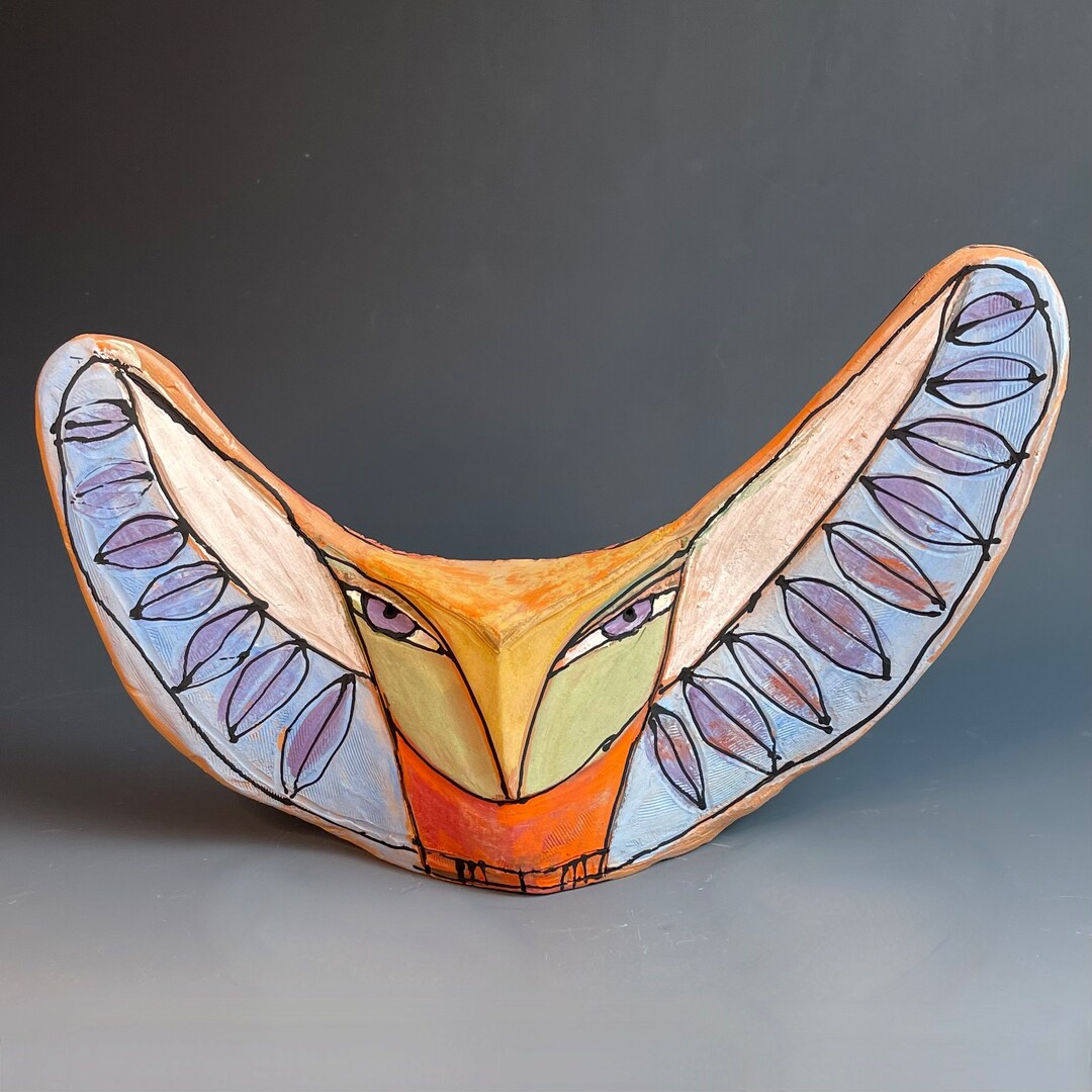 Owl Art, Ceramic Owl Sculpture, Whimsical, Colorful Owl,owl Person ...