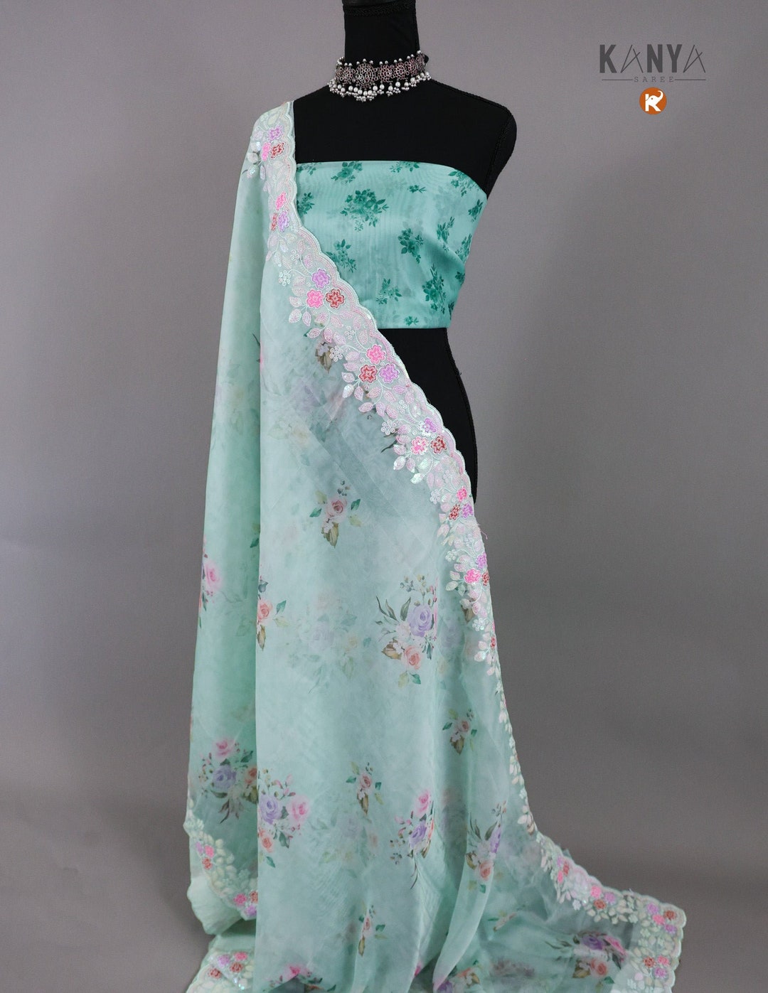 Pure Chinnon Saree With Cut Work Saree | Fall Pico Done - Etsy