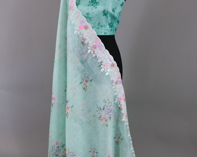 Organza Tissue Saree With Embroidery Work | Fall Pico Done - Etsy