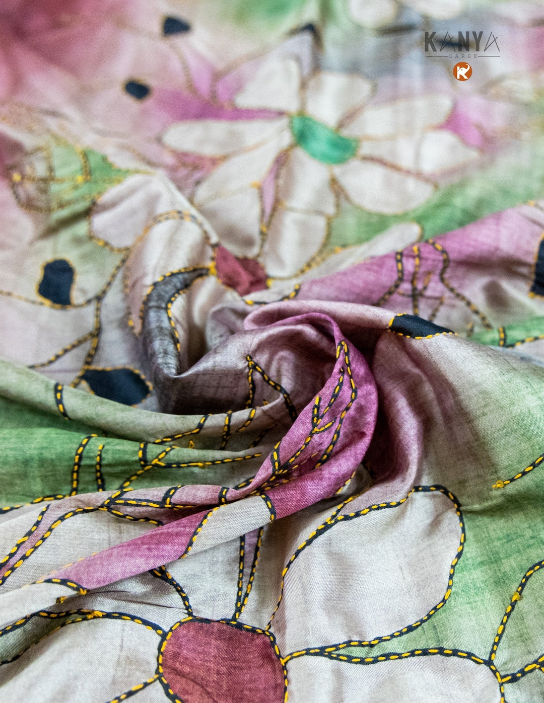 Kantha Stitch Modal Silk Saree | Fall Pico Done - Etsy