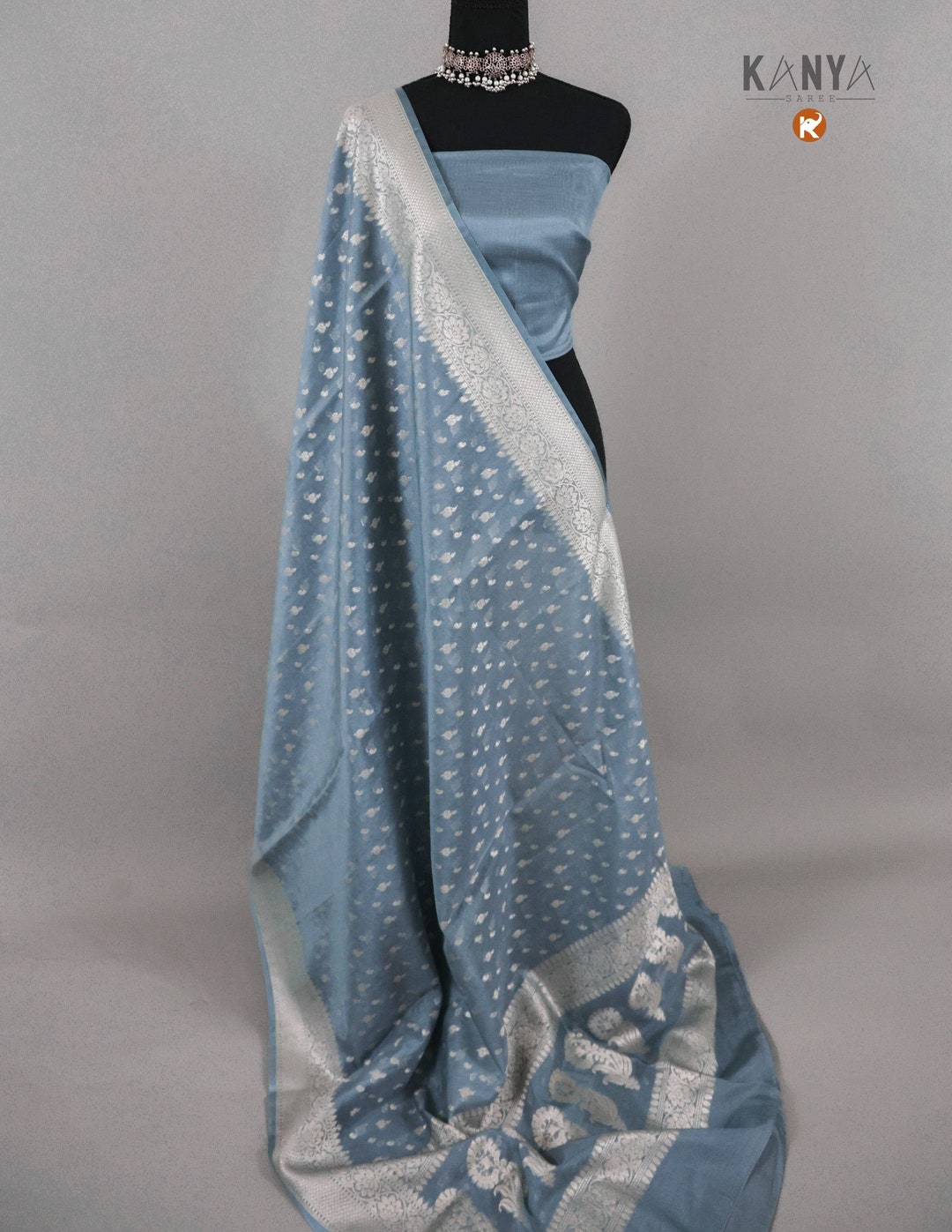 Gray Chanderi Silk With Silver Border | Fall Pico Done - Etsy