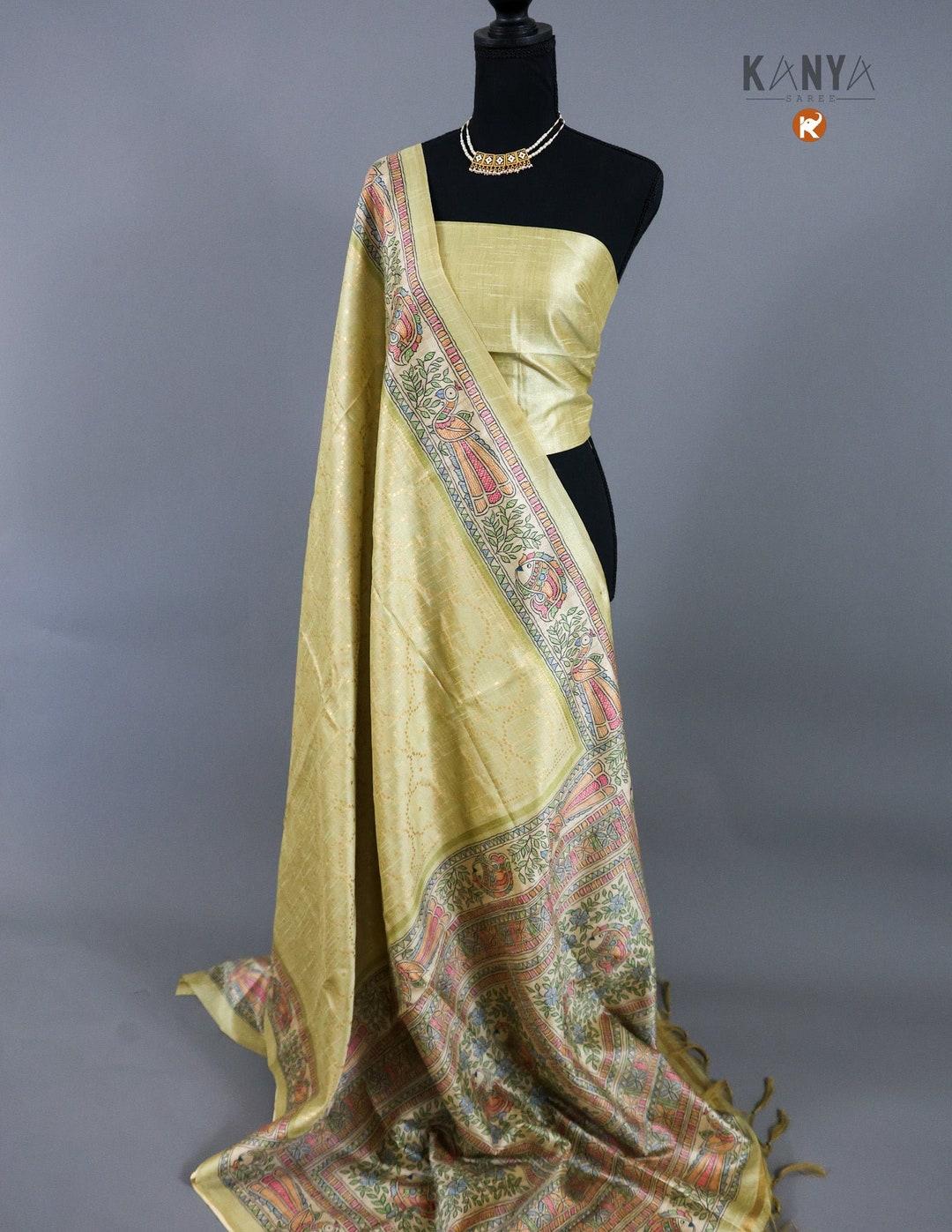 Semi Tussar Silk Saree With Golden Butta | Fall Pico Done - Etsy