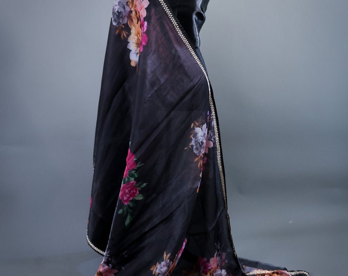 Organza Tissue Saree With Embroidery Work | Fall Pico Done - Etsy