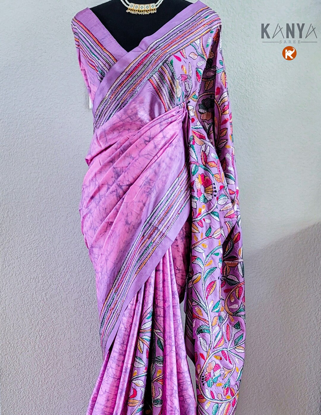 Bangalore Silk Batik Kantha Saree | Fall Pico Done - Etsy