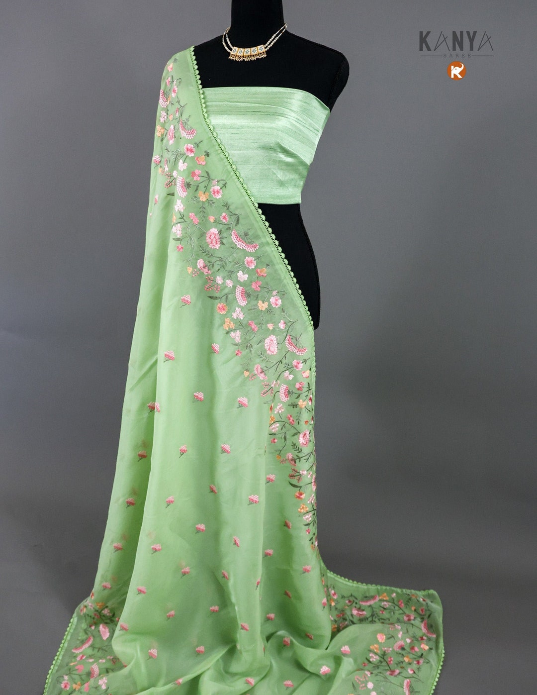 Organza Saree With Embroidery Work | Fall Pico Done - Etsy