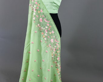 Organza Tissue Saree With Embroidery Work | Fall Pico Done - Etsy