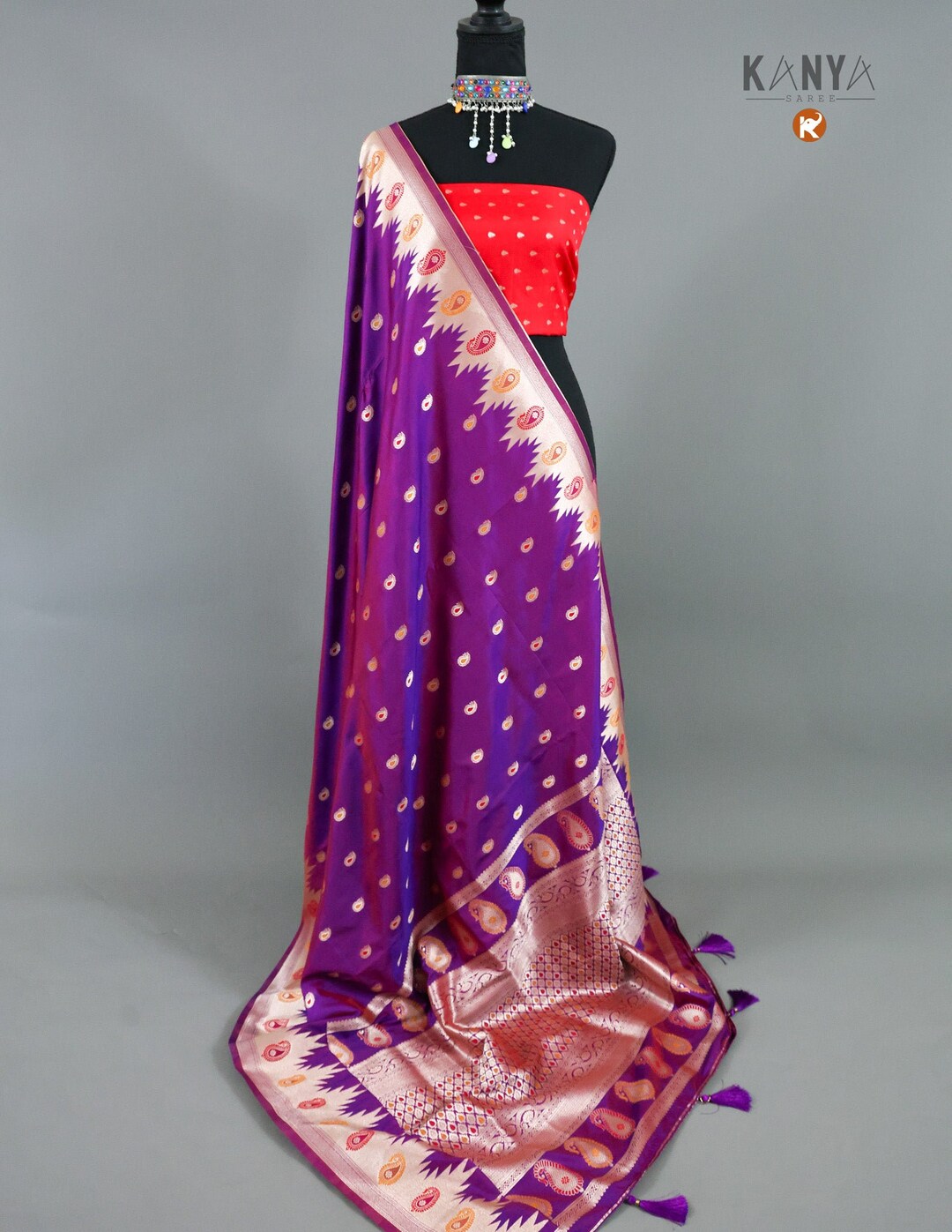 Dual Tone Arni Katan Silk With Temple Border | Fall Pico Done - Etsy