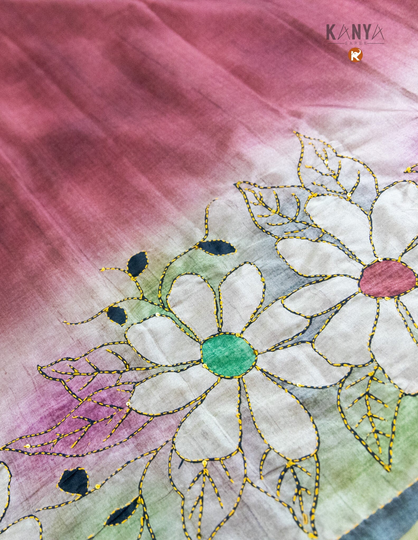 Kantha Stitch Modal Silk Saree | Fall Pico Done - Etsy