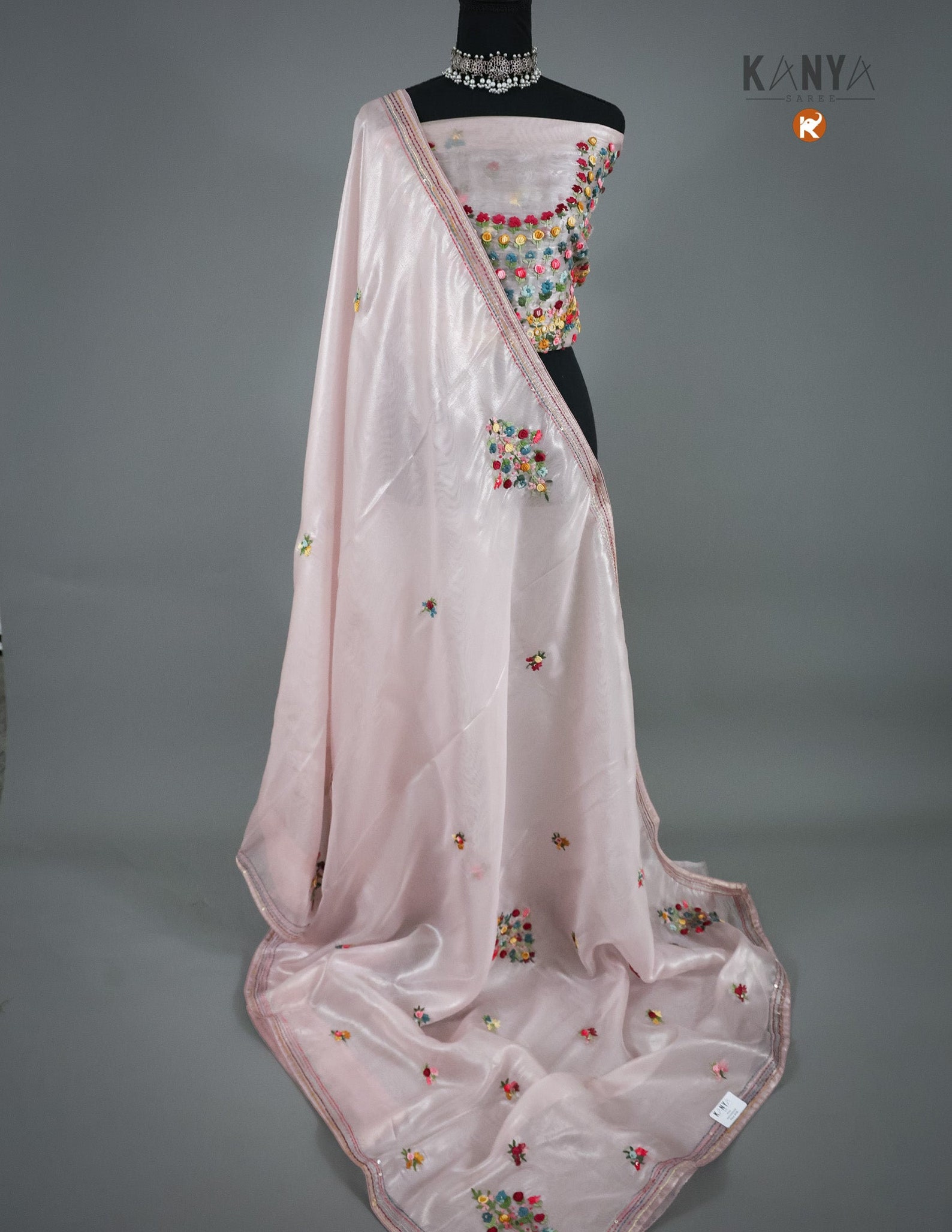 Organza Tissue Saree With Embroidery Work | Fall Pico Done - Etsy