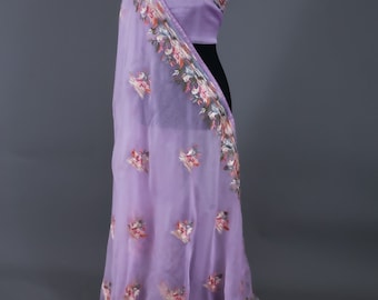 Organza Tissue Saree With Embroidery Work | Fall Pico Done - Etsy