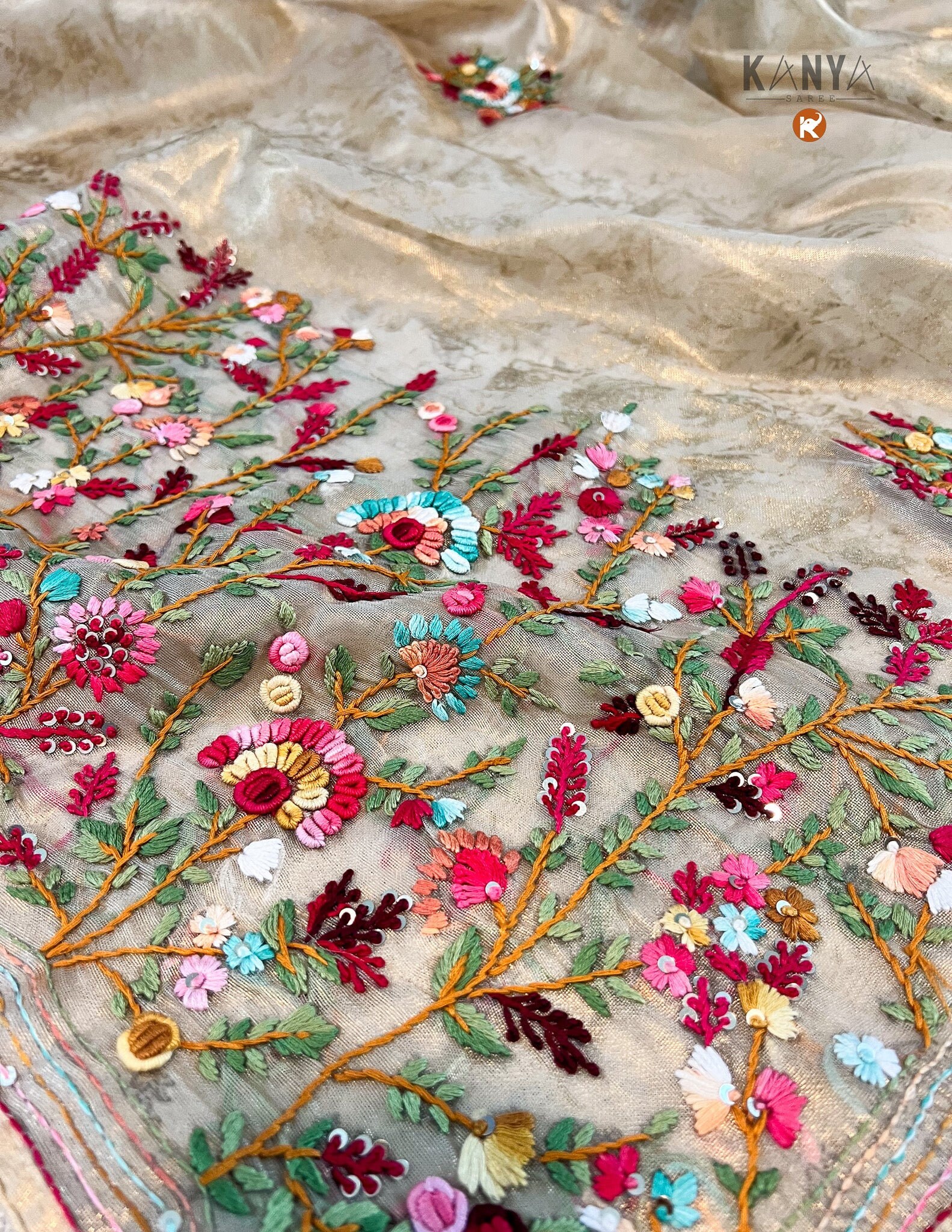 Organza Tissue Saree With Embroidery Work - Etsy