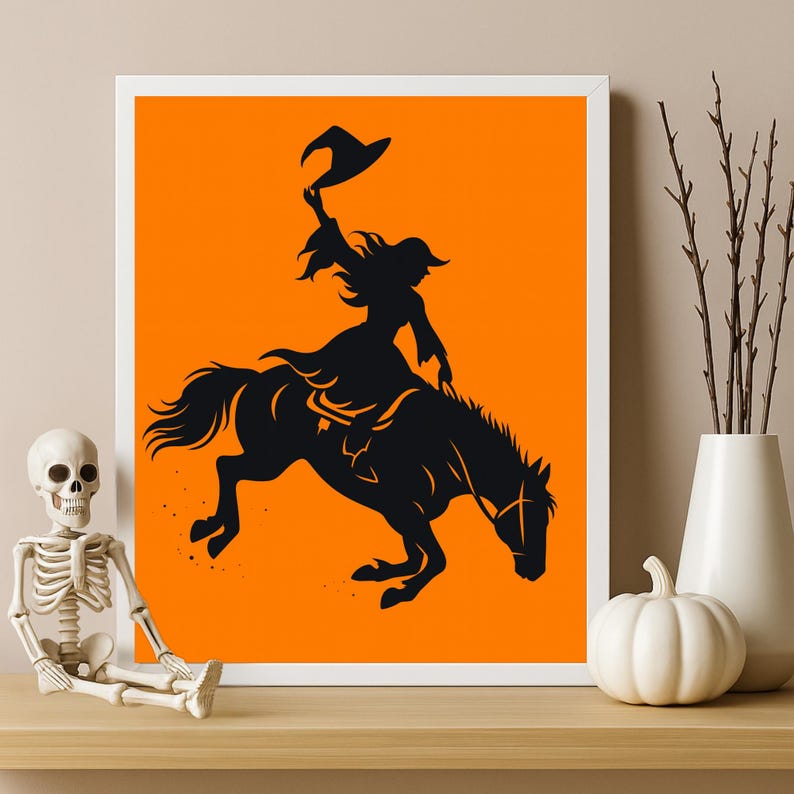 Printable Witch Cowgirl Poster, Modern Western Halloween Decor, Horse ...