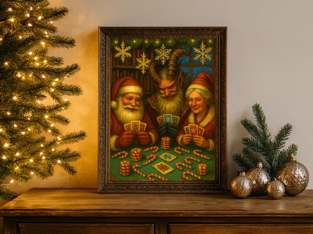 Christmas Poker Game With Krampus Wall Art, Santa Claus, Mrs. Claus ...