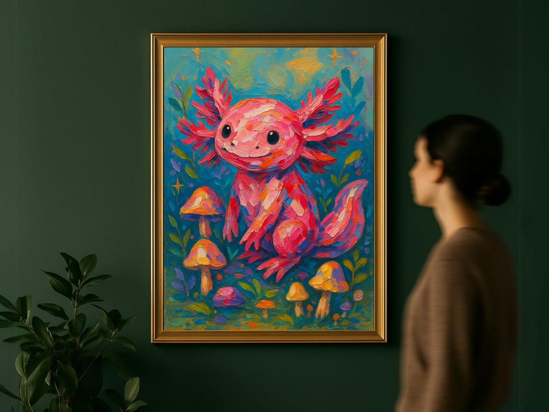 Kawaii Axolotl Wall Art Print, Cute Fantasy Animal Decor, Axolotl ...