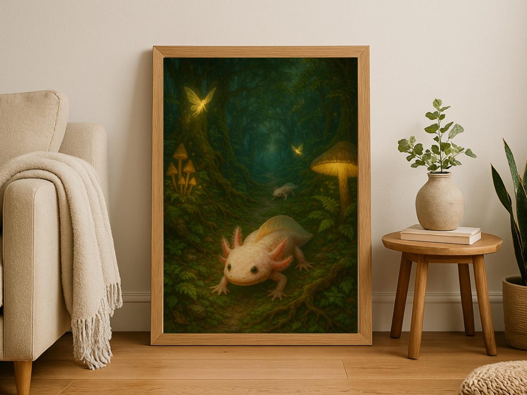 Fairycore Axolotl Wall Art Print, Fairy Forest Decor, Whimsical Fae ...