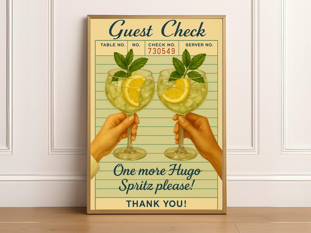 Hugo Spritz Guest Check Wall Art Print, Vintage Cocktail Kitchen Decor ...