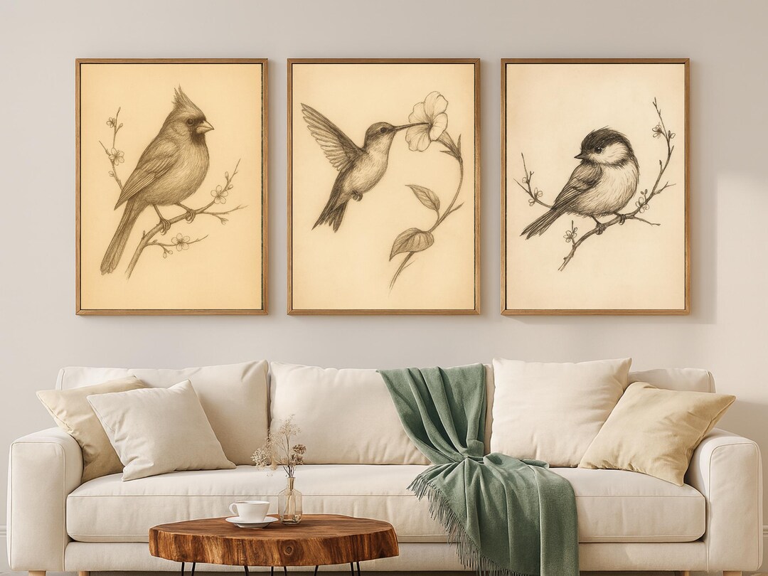 Bird Wall Art, Set of 3 Bird Prints, Printable Trio of Hummingbird ...