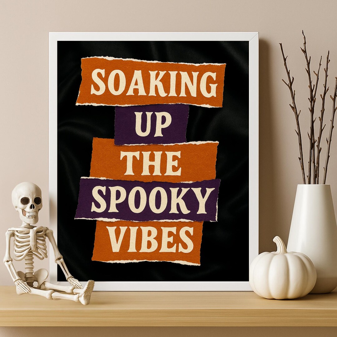Printable Spooky Vibes Poster, Halloween Decor, Torn Paper Style ...