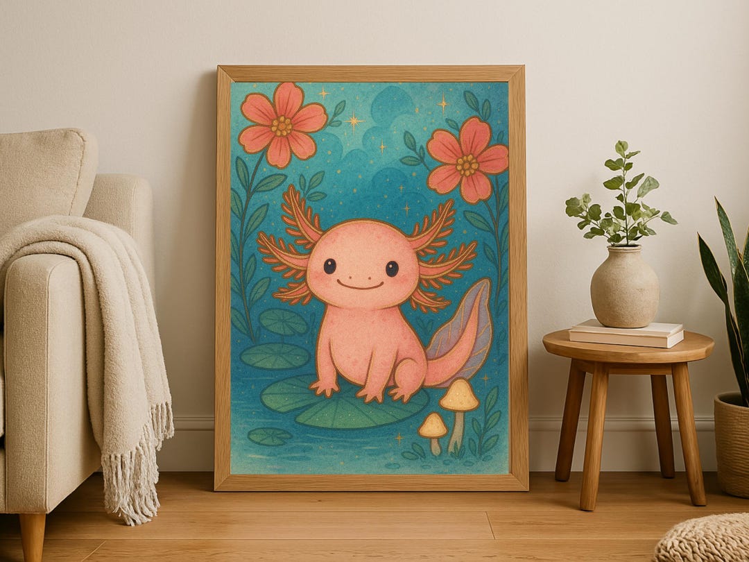 Axolotl Wall Art Print | Cute Fantasy Animal Decor | Kawaii Axolotl ...