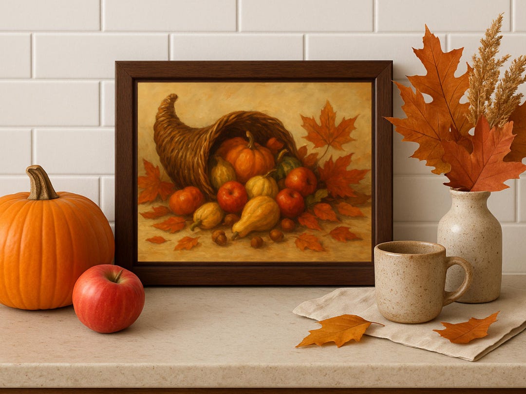 Cornucopia Wall Art, Rustic Thanksgiving Decor, Fall Horn of Plenty ...
