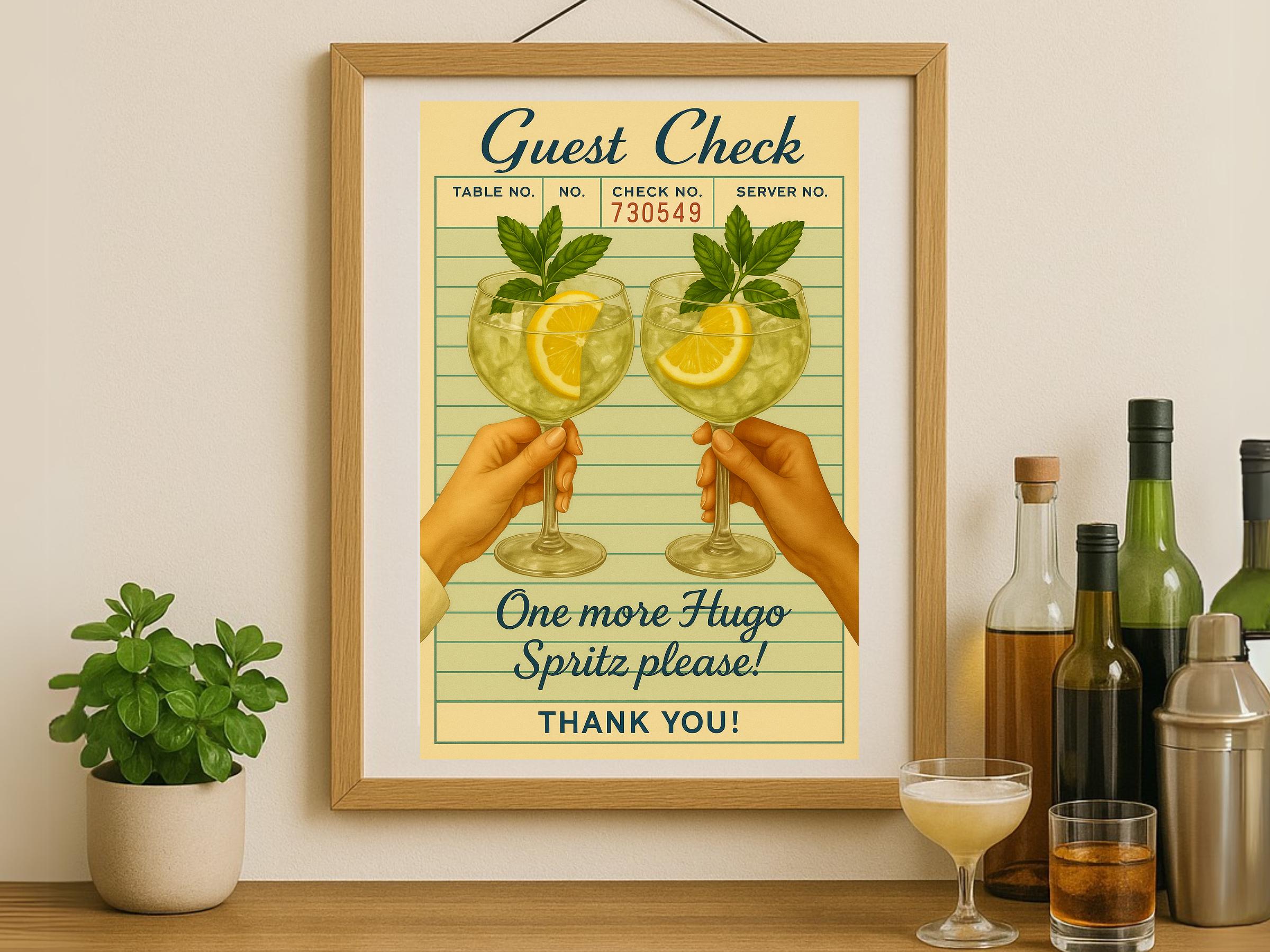Hugo Spritz Guest Check Wall Art Print, Vintage Cocktail Kitchen Decor ...