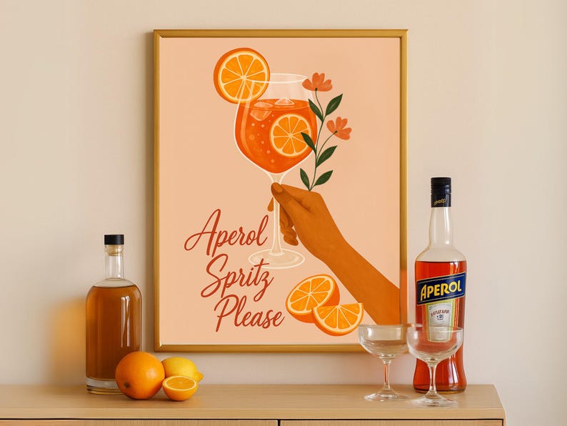 Aperol Spritz Print, Spritz Bar Sign, Kitchen Wall Art Decor, Cutecore ...