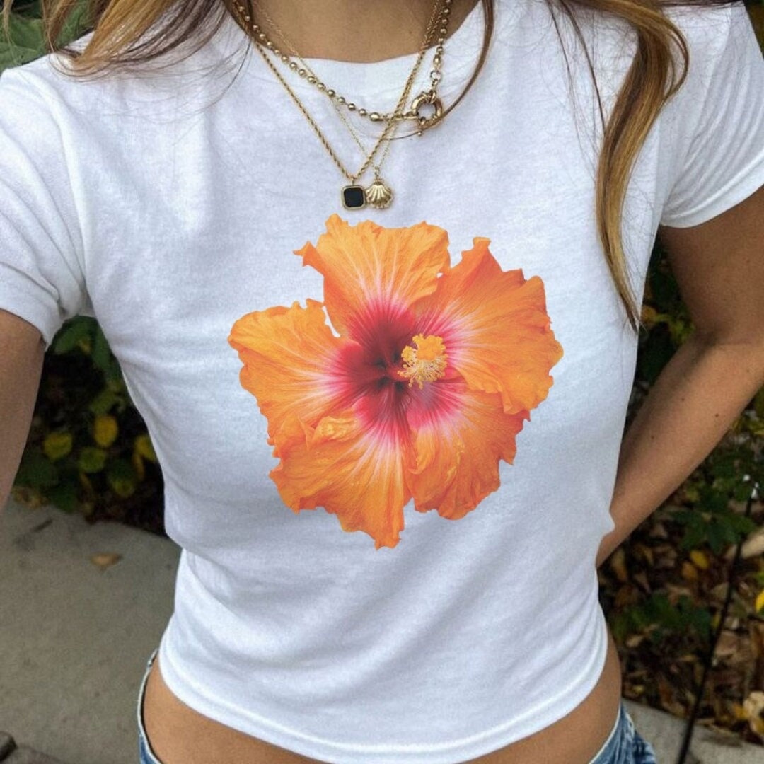 Hibiscus Flower Baby Tee, Graphic Baby Tee, Custom Graphic Tee, Women's ...