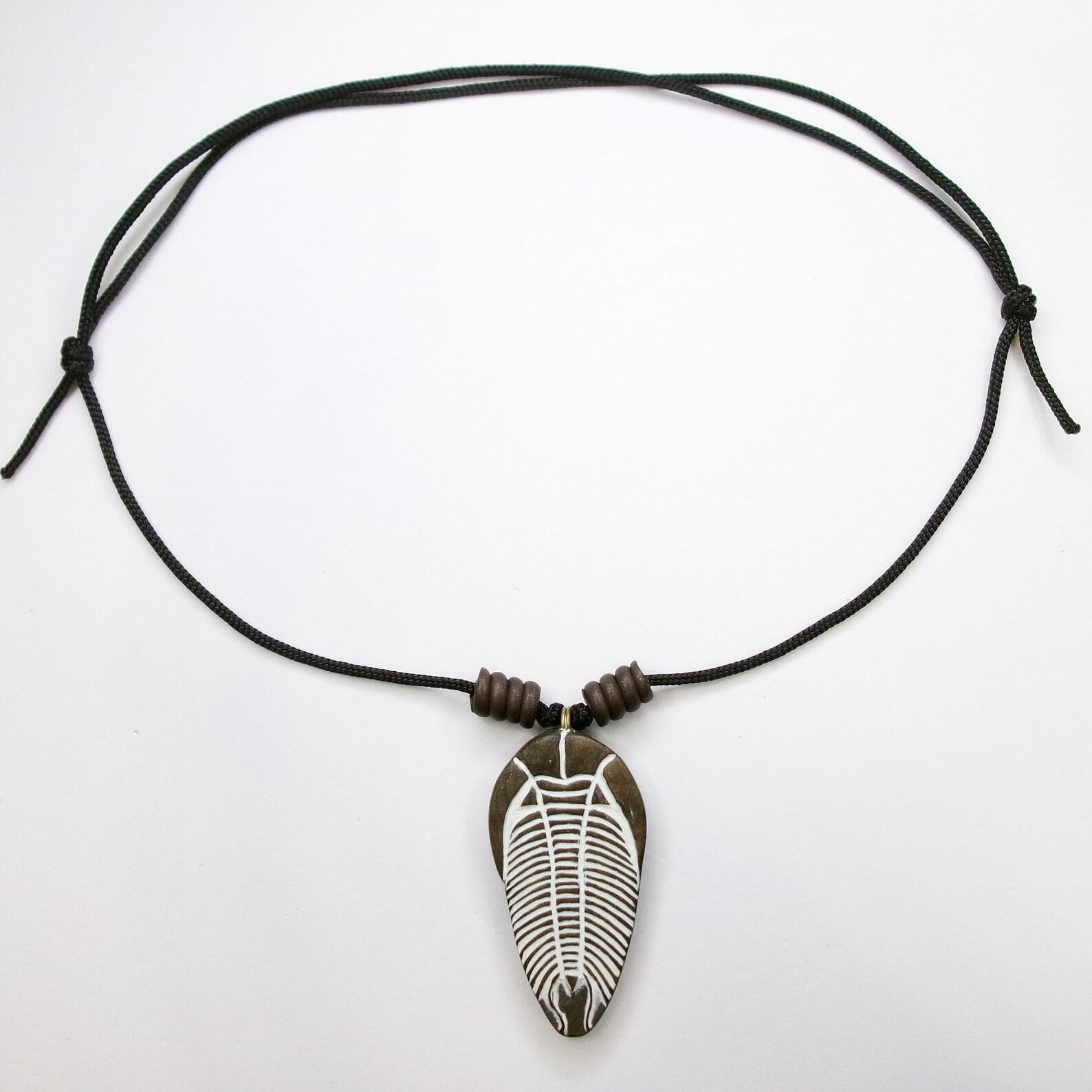 Large Trilobite Adjustable Necklace, Polymer Clay Pendant Strung on ...