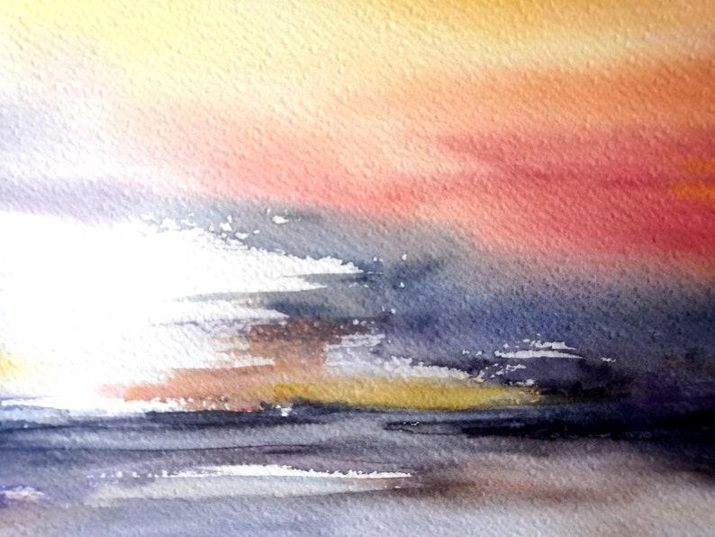 Golden Sunset , Sunset Watercolor, Landscape Painting, Sunset Art ...