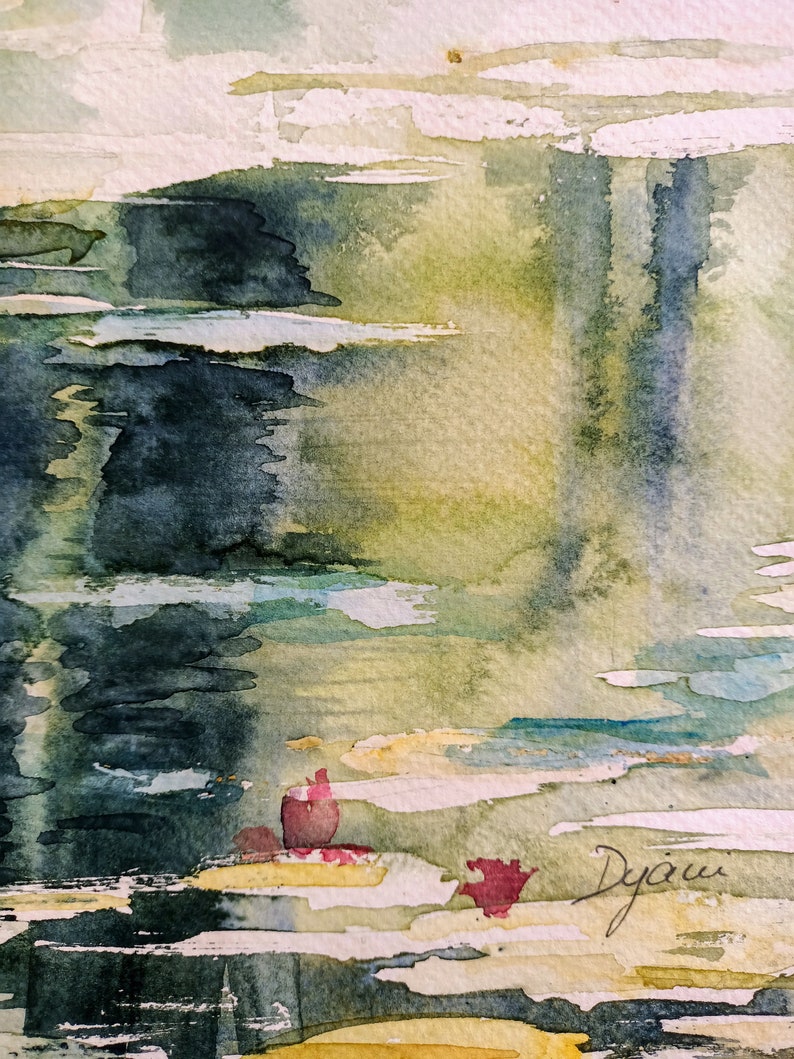 Original Hand-painted Watercolor of a Serene Pond With Forest ...