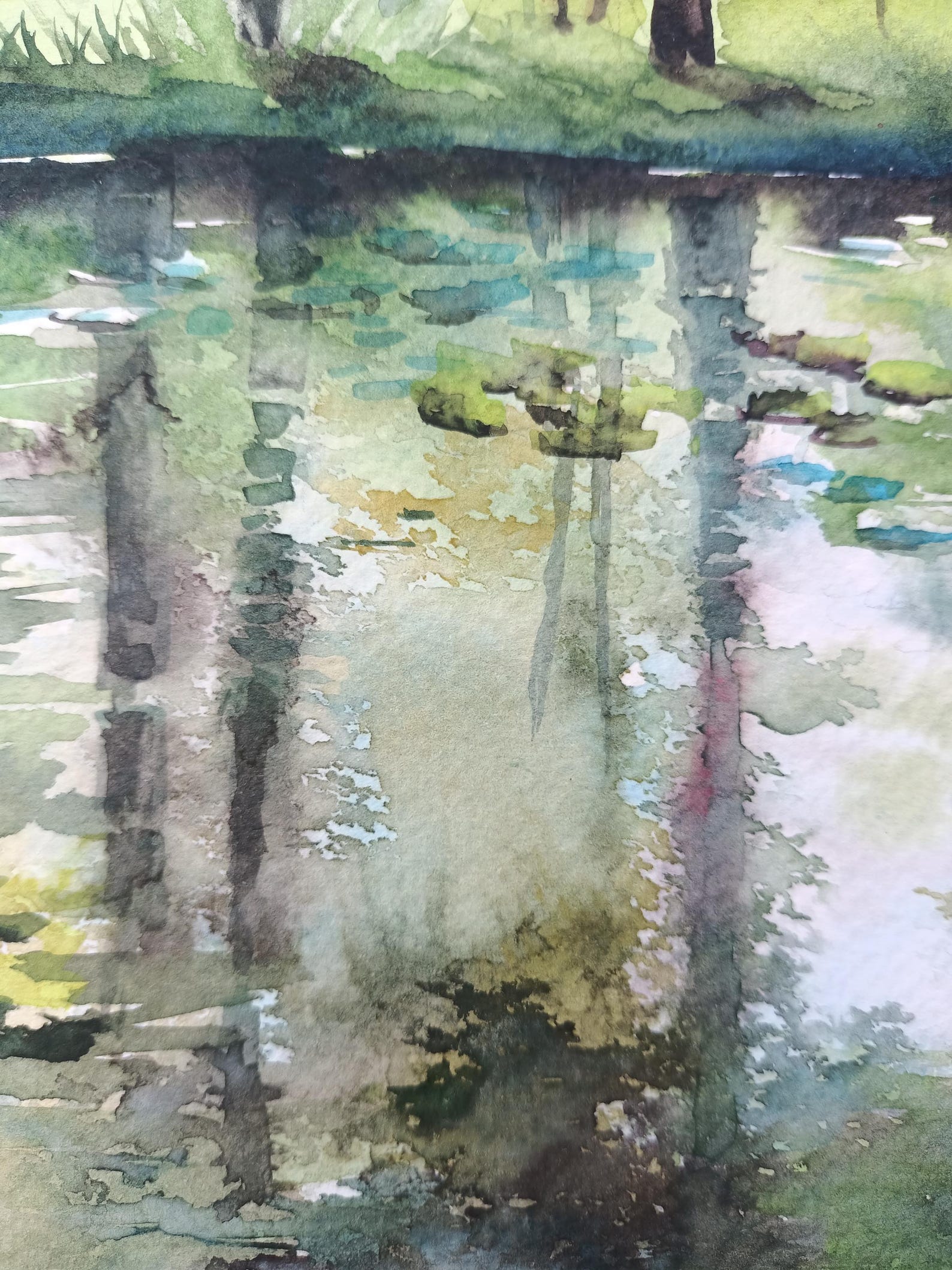 Original Hand-painted Watercolor of a Serene Pond With Forest ...