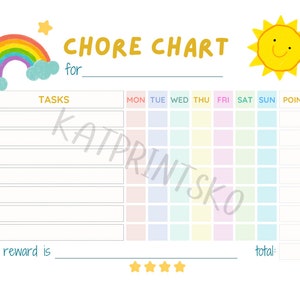 Pastel Rainbow Chore Chart Digital Download - Etsy