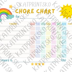 Pastel Rainbow Chore Chart Digital Download - Etsy