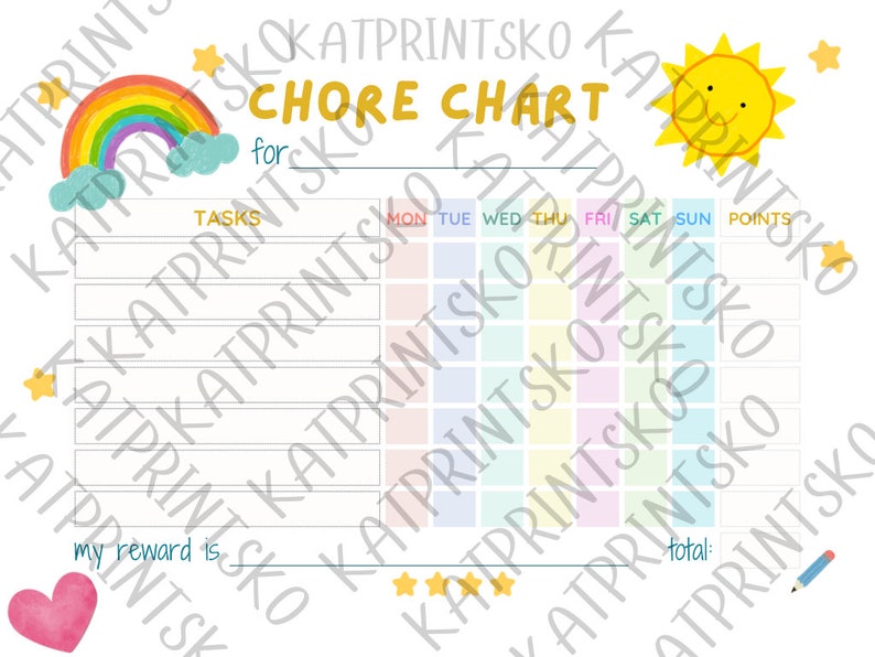 Pastel Rainbow Chore Chart Digital Download - Etsy