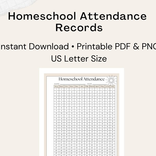 Homeschool Attendance Records, Attendance Tracker Printable Log Student ...