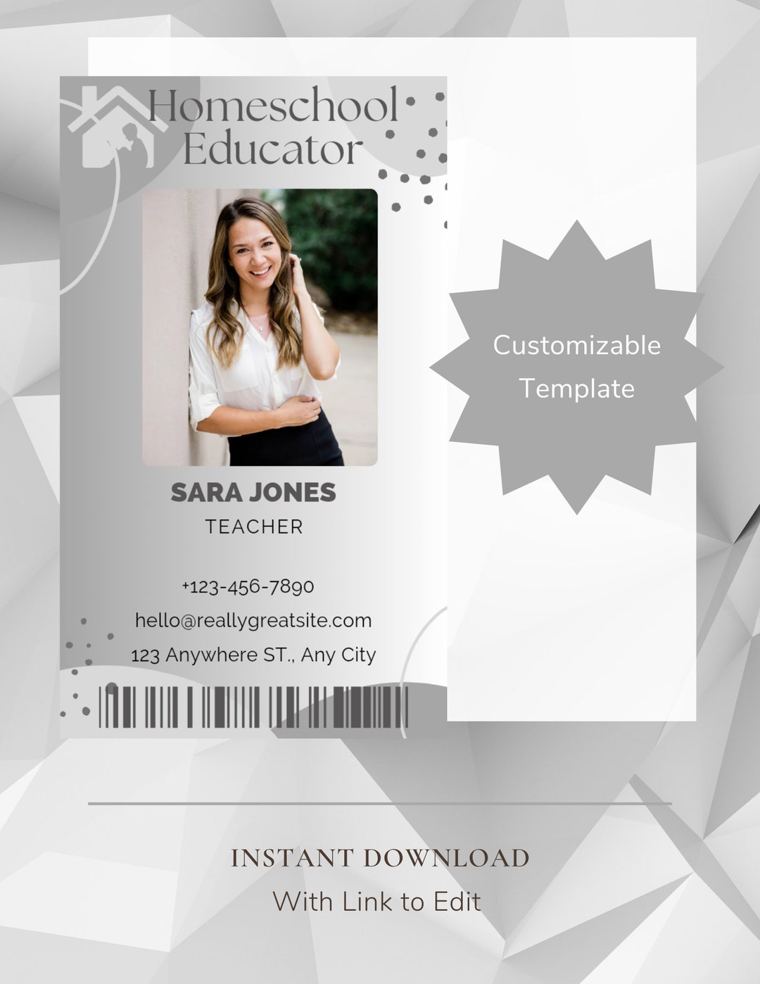 Homeschool ID Customizable Teacher Template Teacher ID Homeschool ID ...