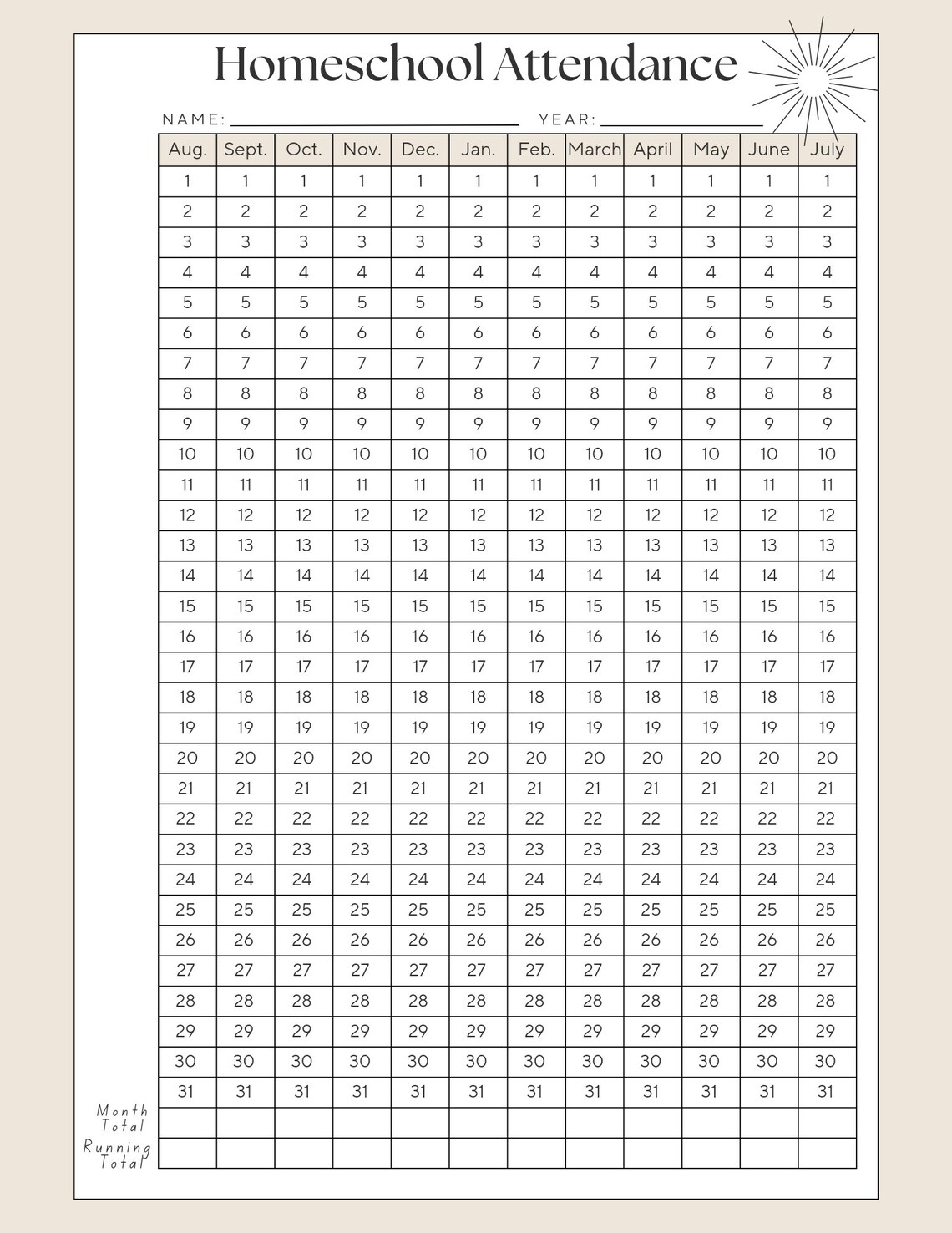 Homeschool Attendance Records, Attendance Tracker Printable Log Student ...