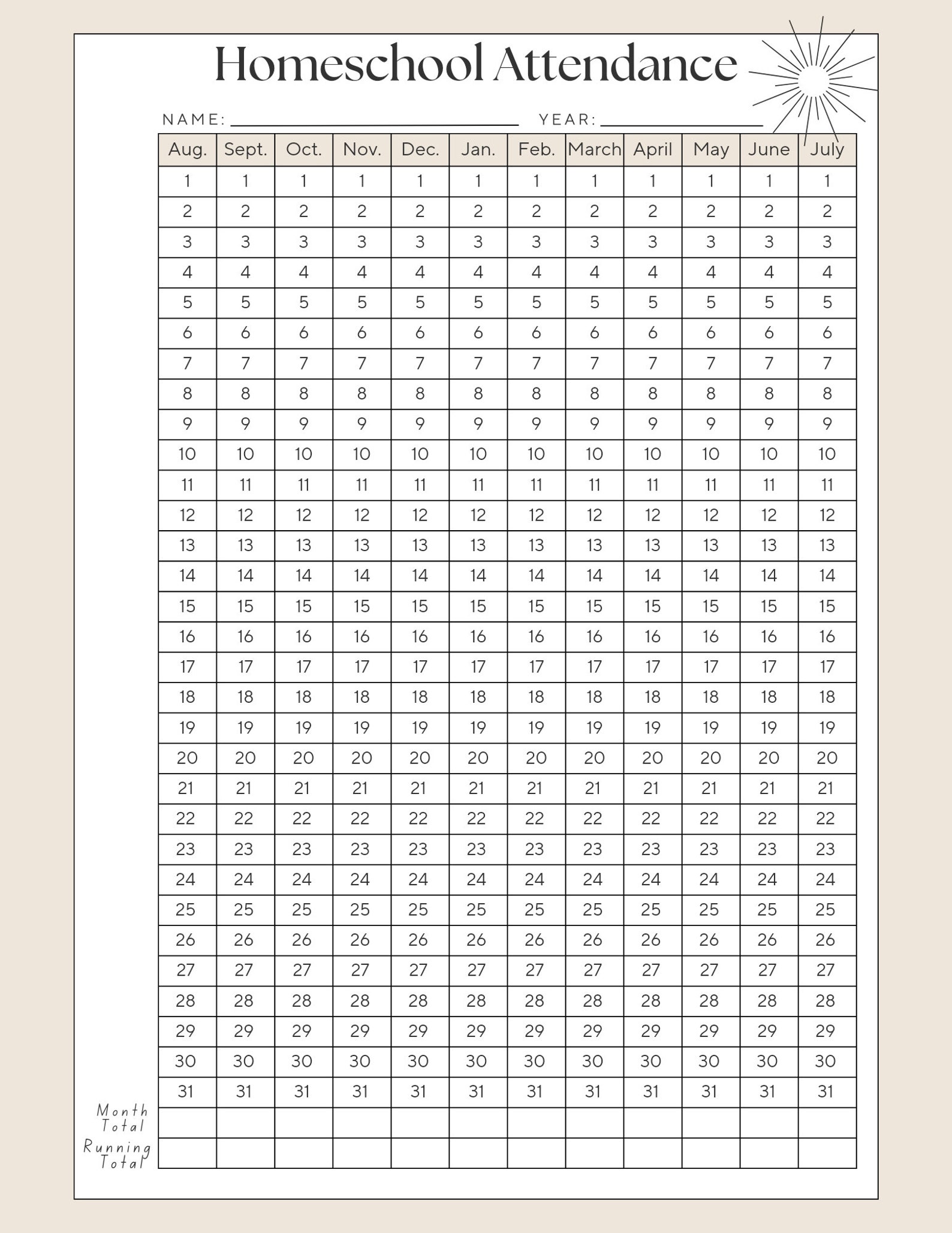 Homeschool Attendance Records, Attendance Tracker Printable Log Student ...
