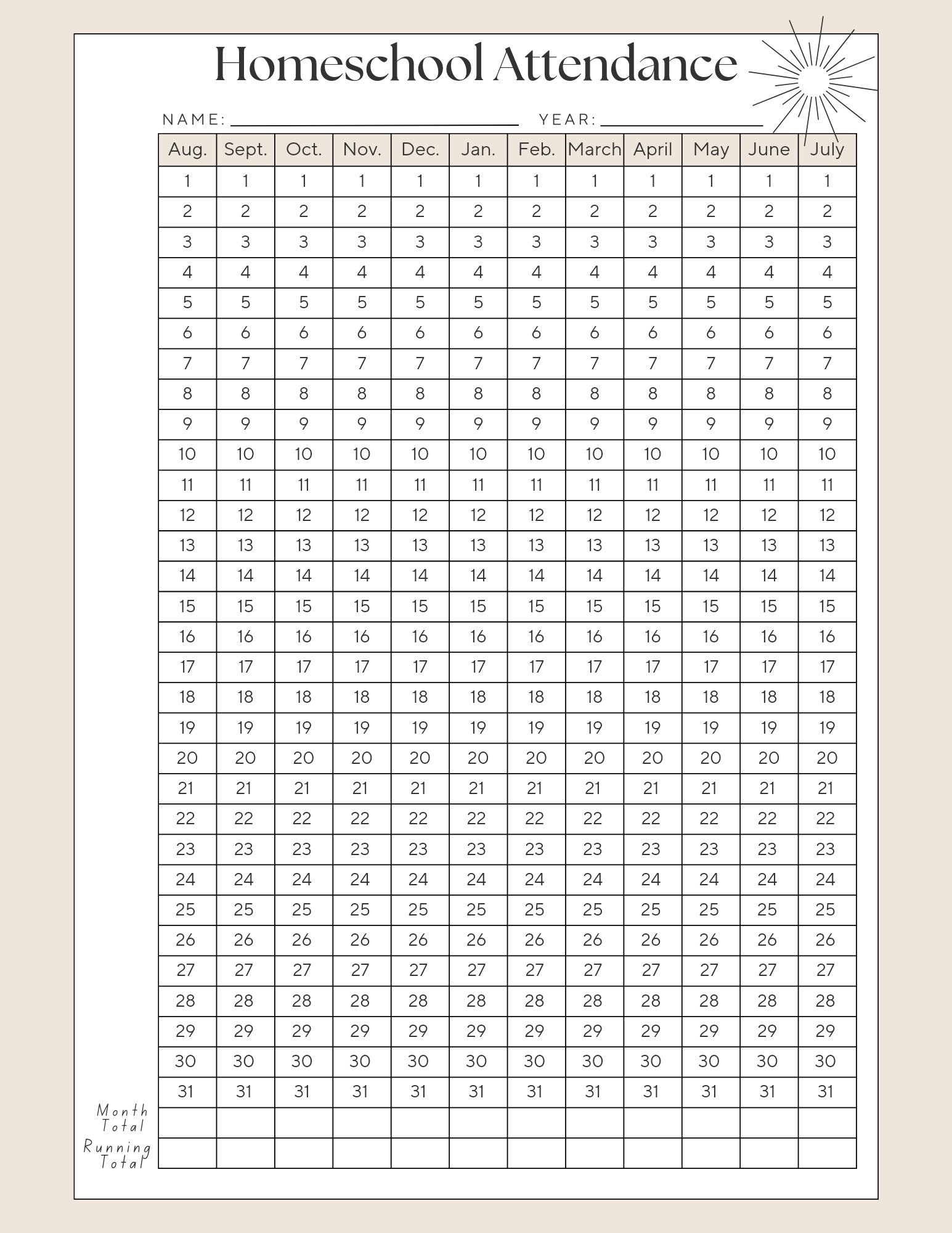 Homeschool Attendance Records, Attendance Tracker Printable Log Student ...