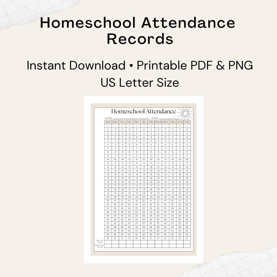 Homeschool Attendance Records, Attendance Tracker Printable Log Student ...