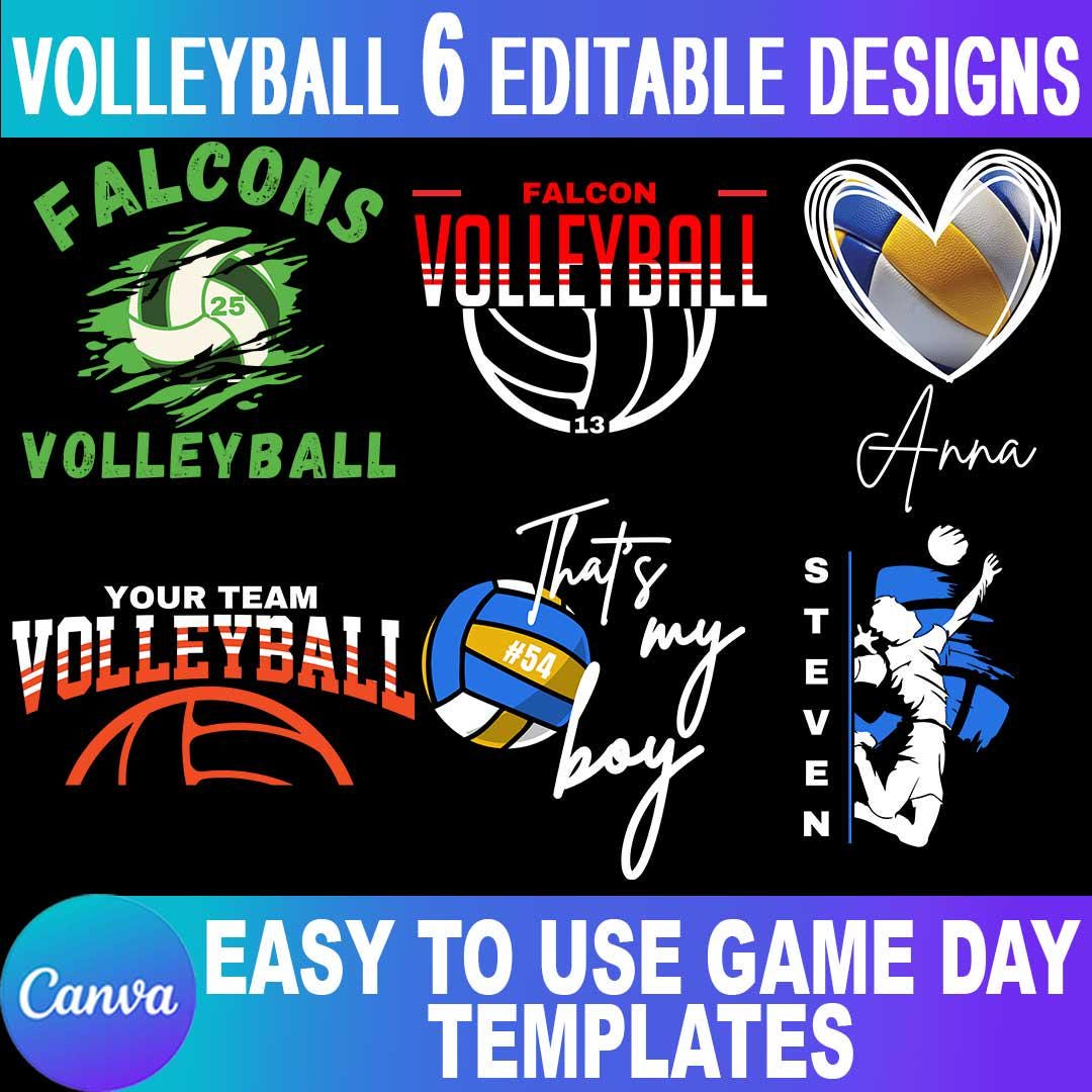Volleyball Team Designs: 6 Editable Canva Templates (digital Download ...