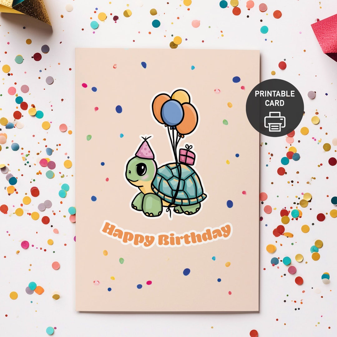 Cute Turtle Birthday Card | Happy Bday Card Printable for Turtles Lover ...